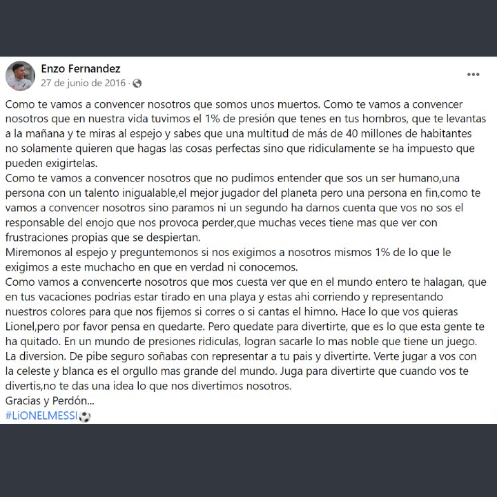 Qué dice la emotiva carta que escribió Enzo Fernández a sus 15 años para Lionel Messi - Revista ...