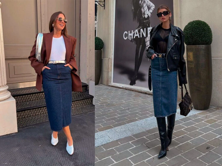 Street Style: cómo llevar la pollera de jean larga en un look para ir a ...