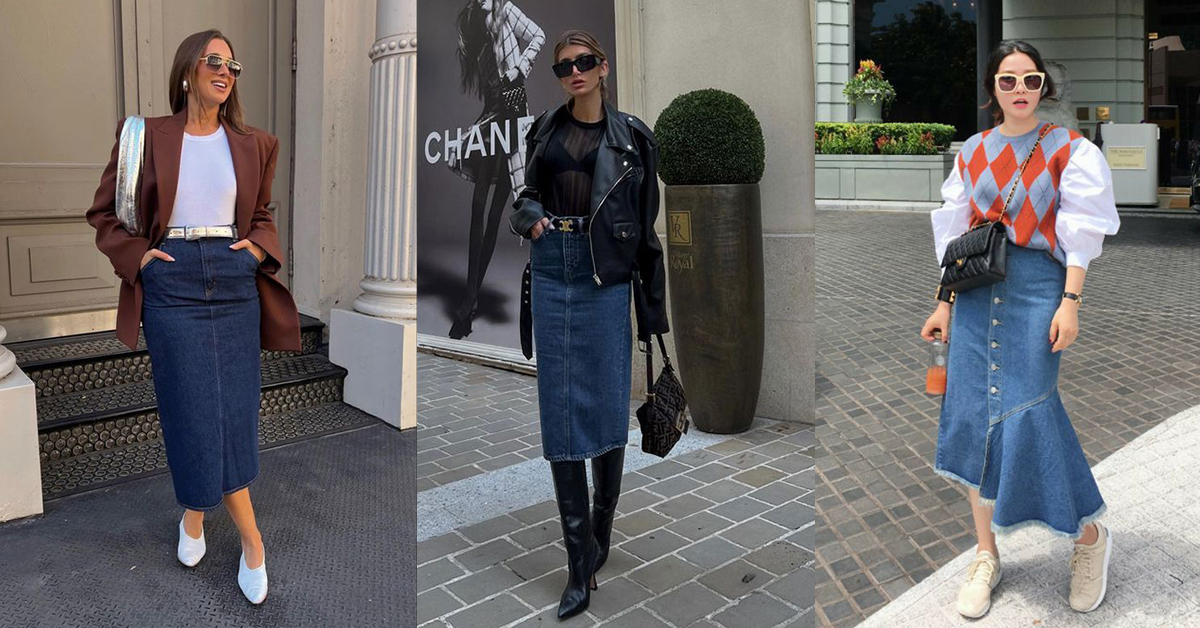 Street Style: cómo llevar la pollera de jean larga en un look para ir a ...