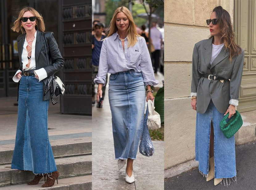 Así se llevan la pollera larga de jean para un look de oficina
